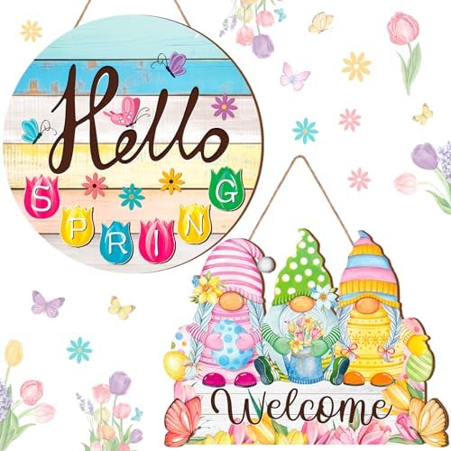 Amazon.com: Spring Flower Door Sign Spring Door Decor Hello Spring Sign ...