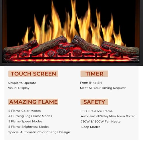 34" Electric Fireplace Insert, Adjustable Changeable Flame & Log Colors ...