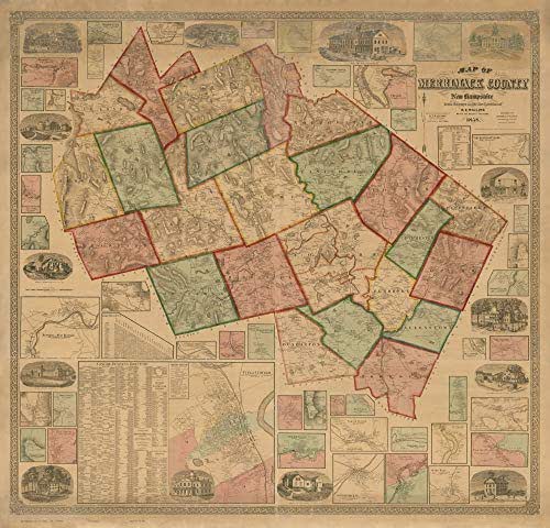 Amazon.com: Merrimack County NH 1858 Map Wall Map with Homeowner Names ...