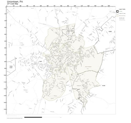 ZIP Code Wall Map of Uniontown, PA ZIP Code Map Laminated: Amazon.com ...