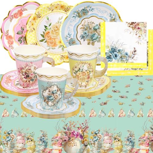 Amazon.com | 200 Pcs Disposable Tea Party Cups and Saucers Set, 50 ...