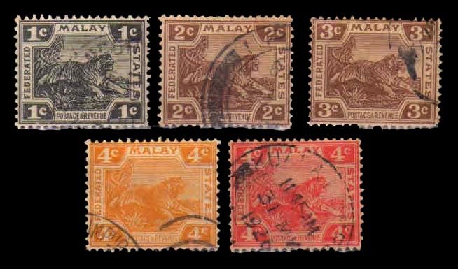 ISC~ Federated Malay State (Malaysia)- 5 Different Old & Rare Used ...
