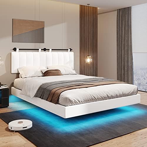 Amazon.com: Hasuit Floating Bed Frame Queen Size with LED Light, Modern ...