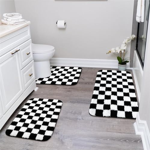 Amazon.com: Uphome Bathroom Rugs Sets 3 Piece, Black and White ...