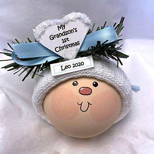 Amazon.com: My Grandson First 1st Christmas Gift Glass Ornament White ...