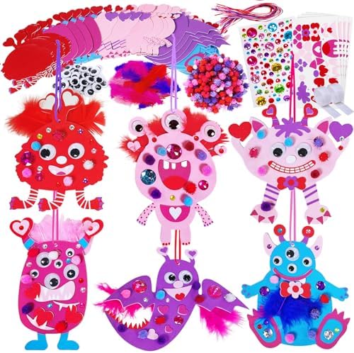 Amazon.com: Valentines Monster Craft Ornament (12 Pack) Foam Valentines ...