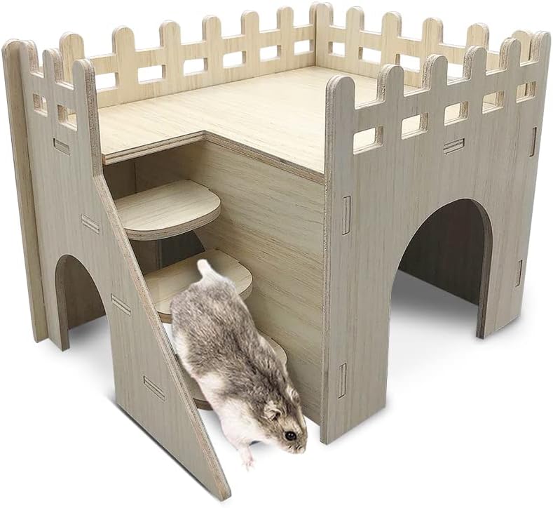 Eyksta Wooden Hamster House, Corner House Hamster Hideout Cage Décor ...