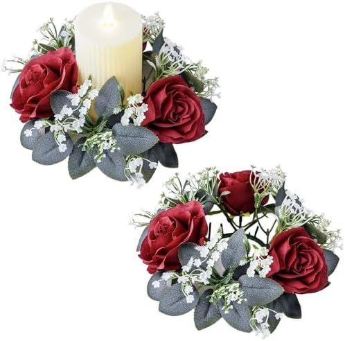 Amazon.com: 4th of July Candle Rings Artificial Flower Wreath Red Blue ...