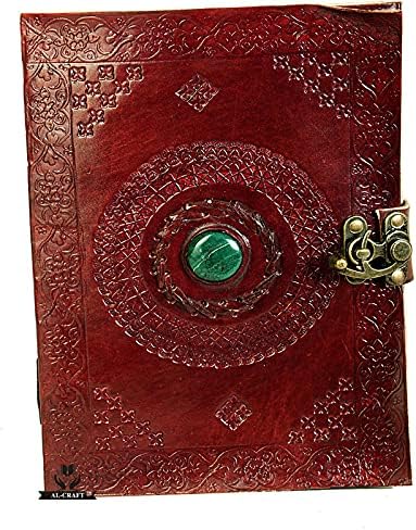 ALCRAFT Real Leather Green Stone Brown Embossed Handmade Diary with ...