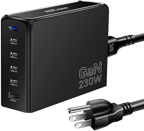 Amazon.com: AICase 230W USB C 充電器,5 埠 GaN 桌上型充電器,USB C 筆記型電腦充電器,適用於 ...
