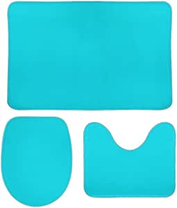 3 Pieces Bath Rug Sets, Non-Slip Absorbent Bathroom Mats,Aqua Blue Bath ...