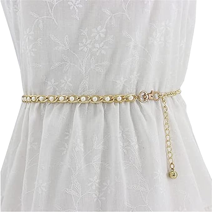 Buy TREXEE Women's Pearl Adjustable Decorative Metal Ring Chain belt ...