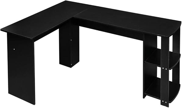 Amazon.com: L-Shaped Wood Right-Angle Computer Desk with Two-Layer ...