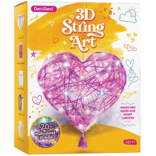 3D String Art Kit for Kids - Makes a Light-Up Heart Lantern - 20 Multi ...