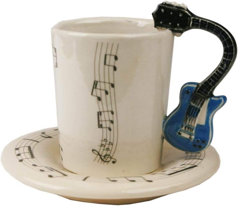 Amazon.com | Guitar 2oz Blue Handmade Ceramic Espresso Cup (8cm x 5cm ...