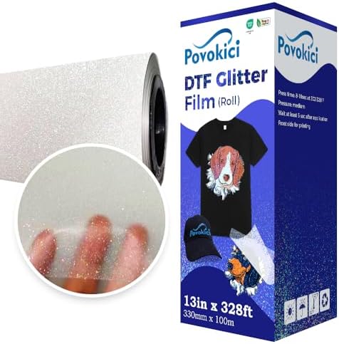 Amazon.com: POVOKICI DTF Glitter Film Rolls 13in x 328 FT Cold Peel Glossy Direct to Film ...