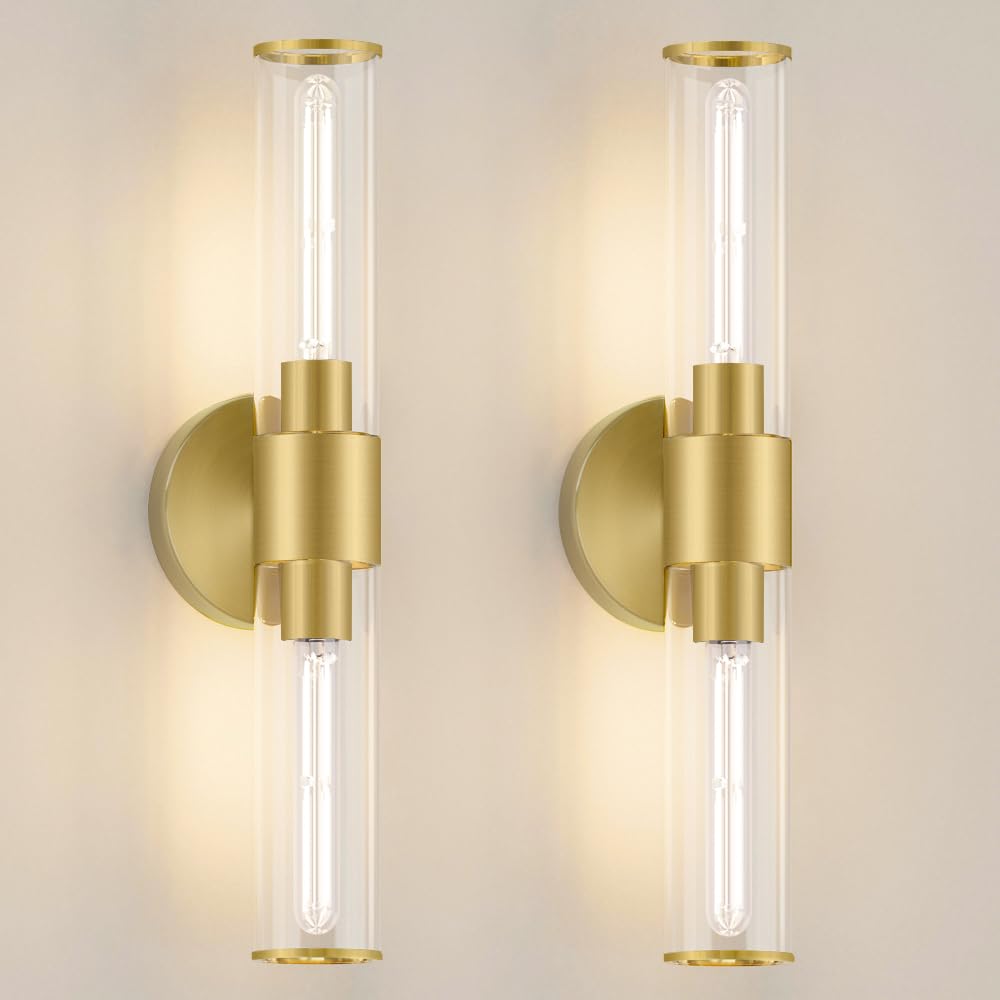 Amazon.com: Gold Wall Sconces Set of 2, Brass Bathroom Sconce Wall ...