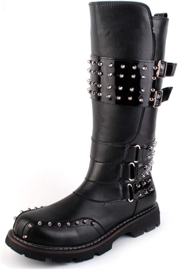 Amazon.com: ZAKING Punk Rock Boots for Men Buckle Strap Side Zip ...