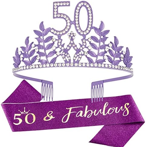 Amazon.com : CIEHER 50th Birthday Crown + Sash Set, 50 & Fabulous Gifts ...