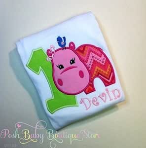 Amazon.com: Lime Pink Preppy Hippo Girls Birthday Shirt : Everything Else