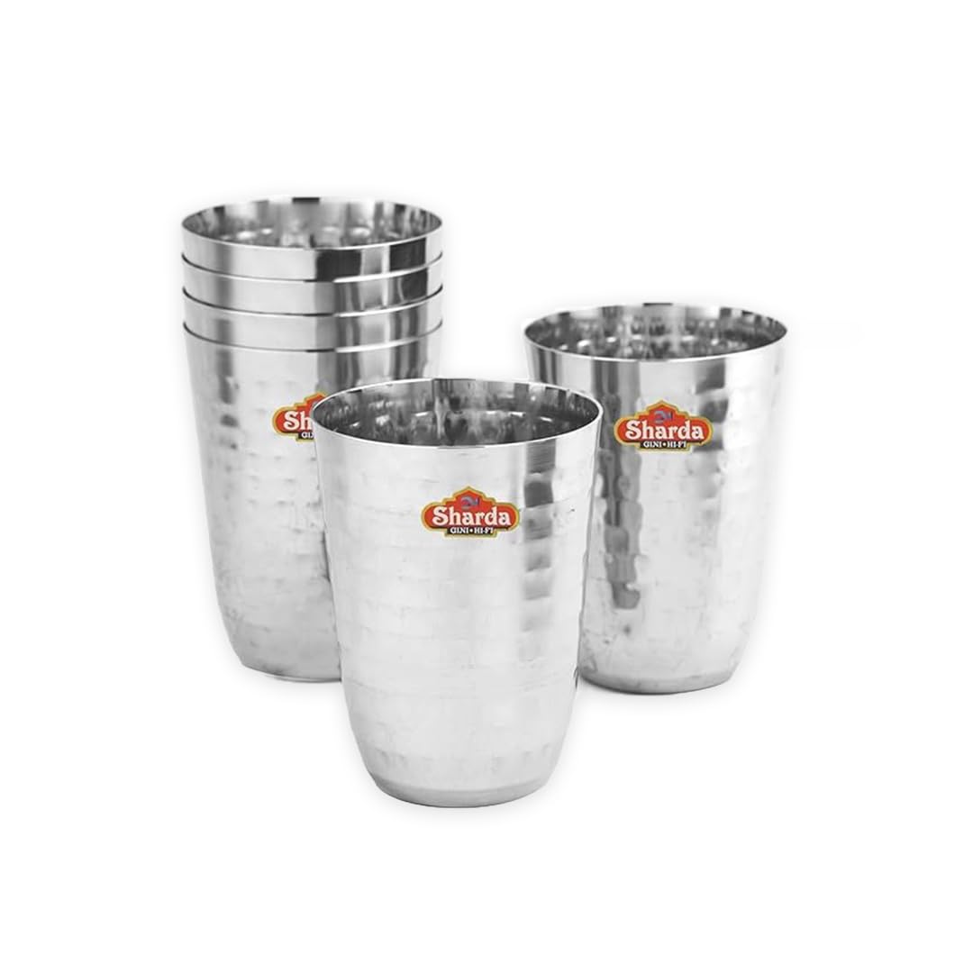 Buy Sharda Metals Mathar Hammered Water Juice Tumblr Glass Set of 6 ...
