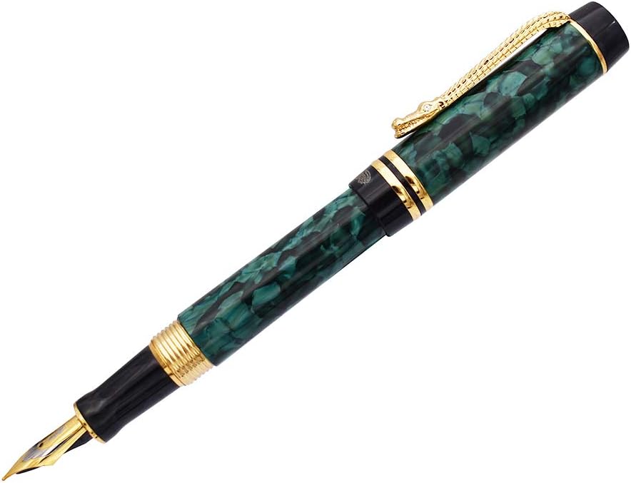 Crocodile 806 Green Marble Celluloid Fountain Pen Case Set, 22KGP M Nib ...