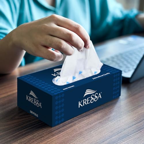 Kressa 2 Ply Facial Tissues, Pack of 8, 100 Pulls Per Box, 100% Natural ...