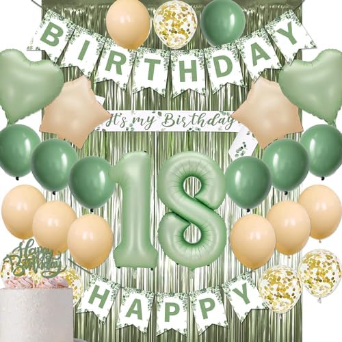 Amazon.com: Happy 18th BirthdayBanner - Foil 18 Balloon Numbers, Sage ...