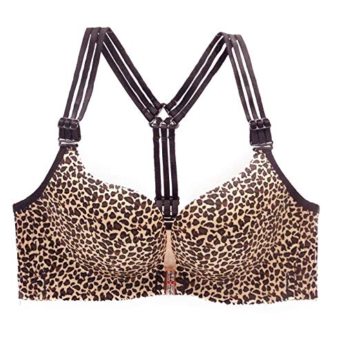 Buy Bra Leopard-Print Bra Y Shoulder Strap Front Button Underwear Fat ...
