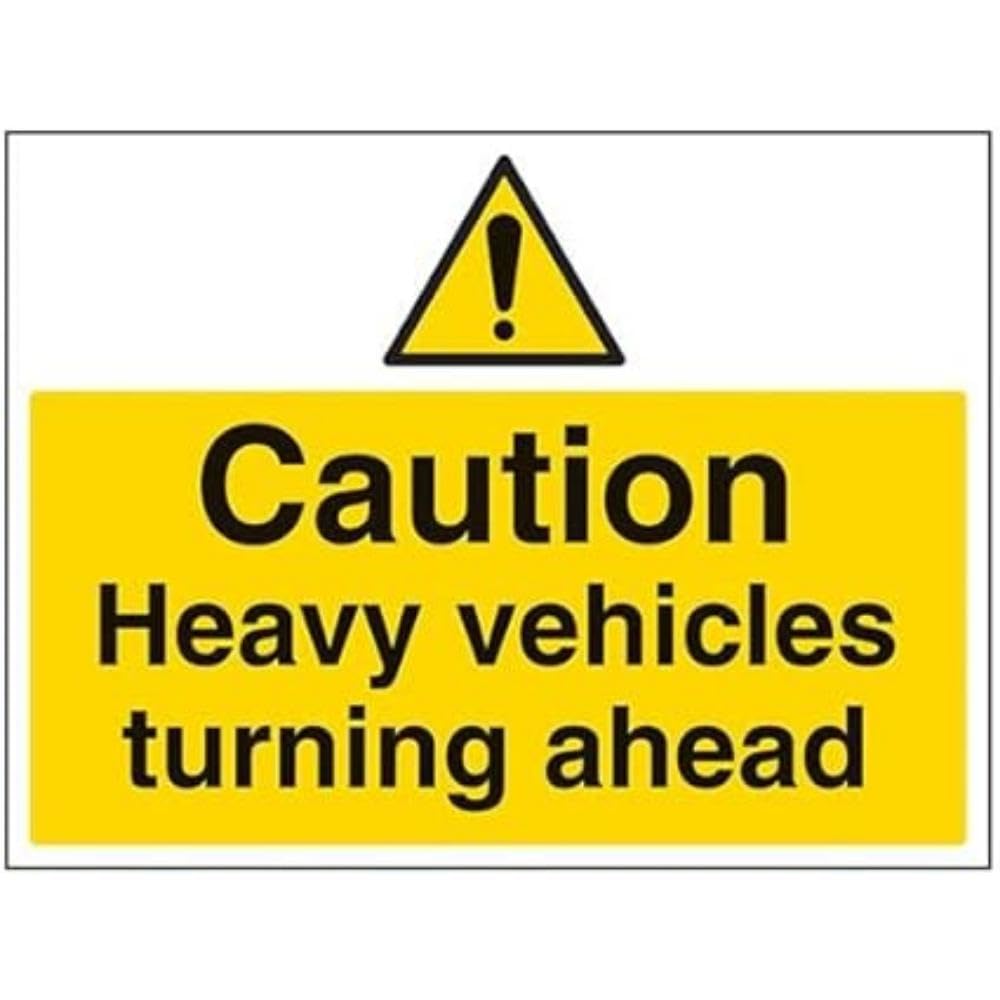 VSafety Caution, Heavy Vehicles Turning Ahead Warning Sign – Landscape ...