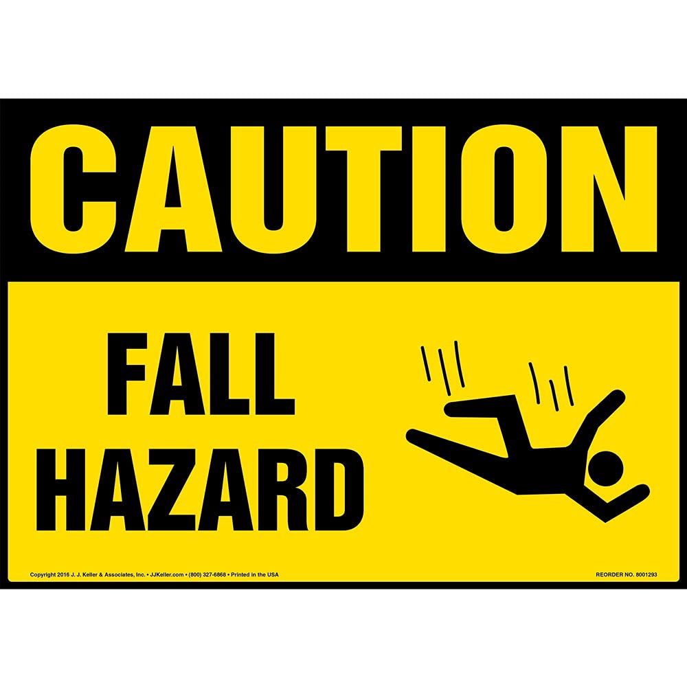 Amazon.com: Caution: Fall Hazard Sign, 10" x 7" Thick Rigid Plastic ...