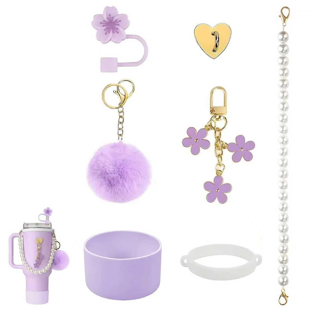 CoolShef 7 Pcs Purple Stanley Cup Accessories Kit with Straw Cap, White ...