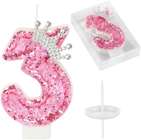 Amazon.com: 3rd Glitter Birthday Candles, Purple Pink Birthday Number ...