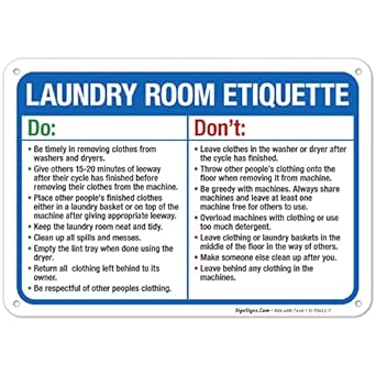Laundry Room Etiquette Dos And Do Nots Sign, 10x7 Inches, Rust Free ...
