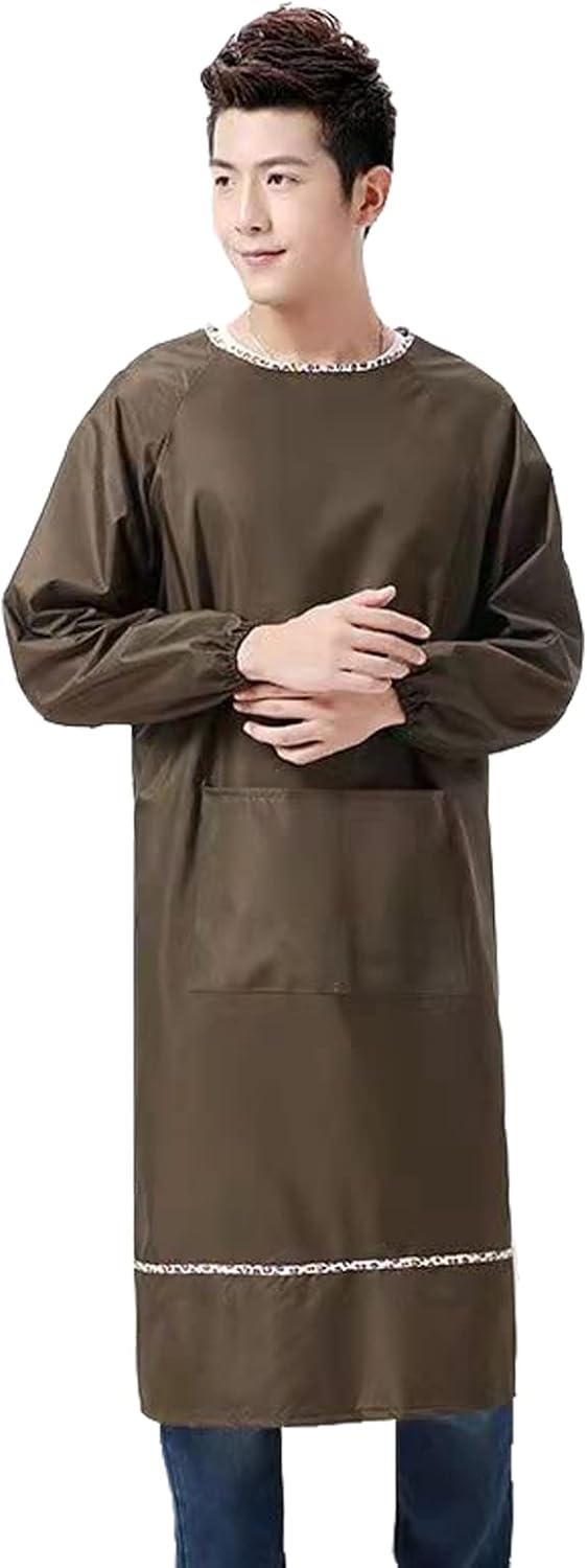 Amazon.com: Mens Long Sleeve aprons waterproof and oil proof smock ...