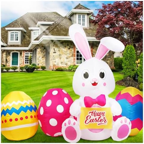 Amazon.com: FunFanso 4.5 FT Inflatable Bunny with Egg, Easter Outdoor ...