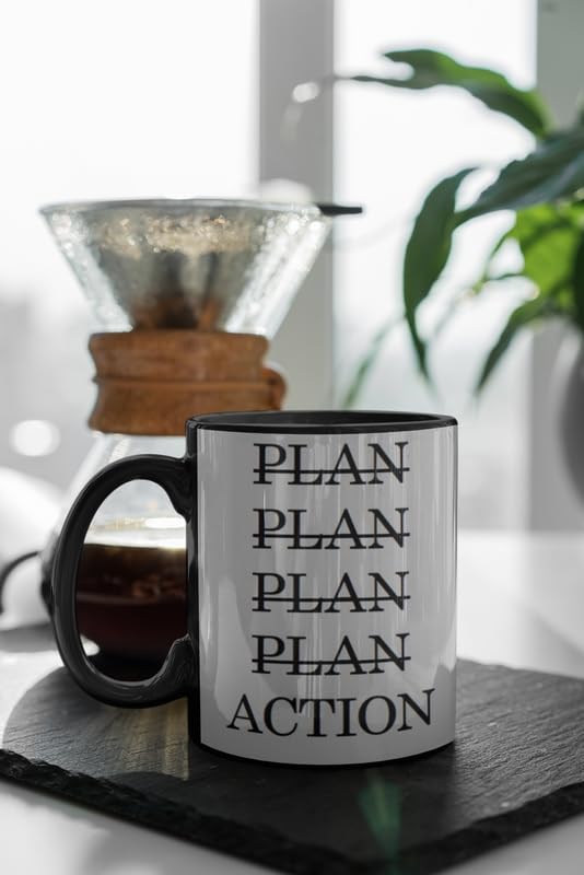Buy Motivational Quote Printed Plan Action Premium Black Mug 330 ...