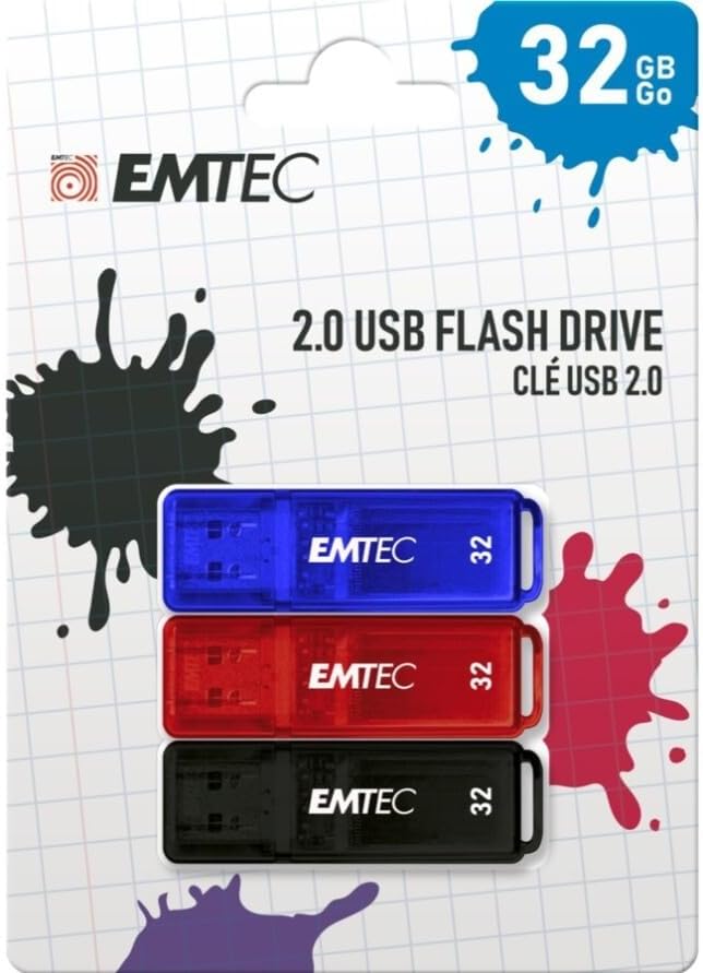 Emtec K100 USB 32GB Storage Stick 3-Pieces, Red/Blue/Black: USB Flash ...