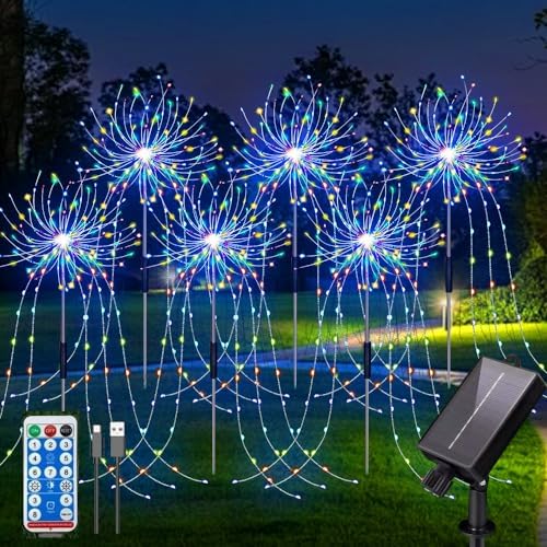 YZYOE 4 Pack LED Outdoor Solar Ground Inserted Colorful Fireworks ...