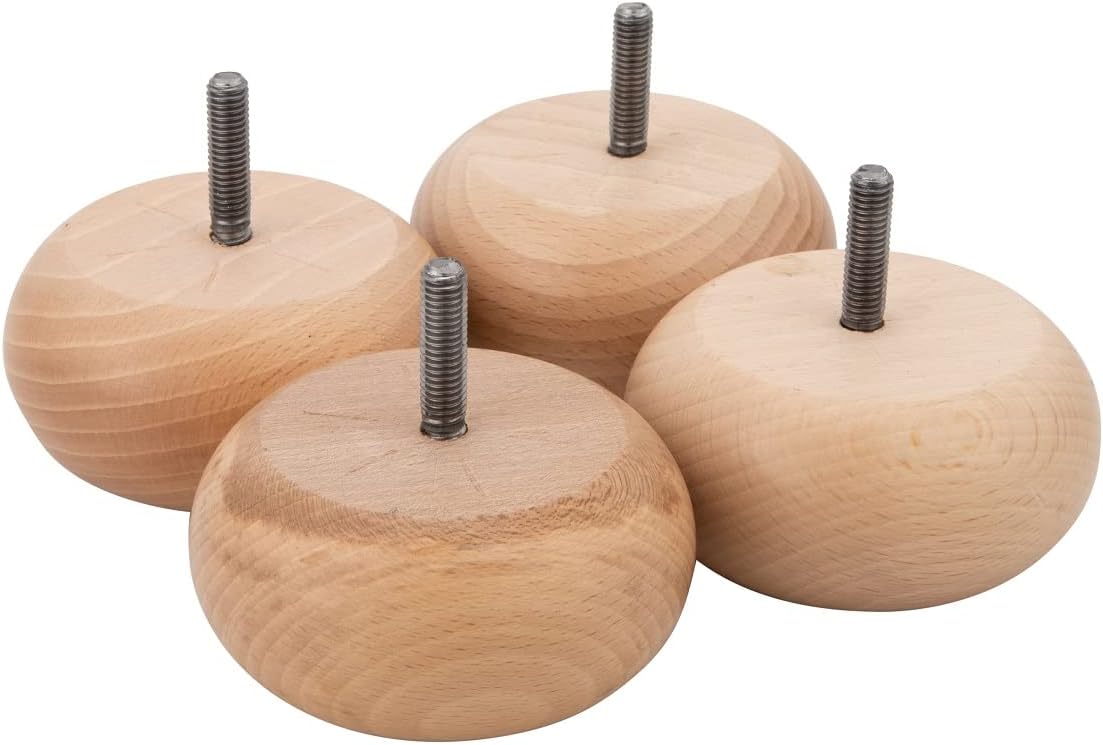 30mm Height Pack of 4 Black Eucalyptus Wood Round Bun Furniture Feet ...
