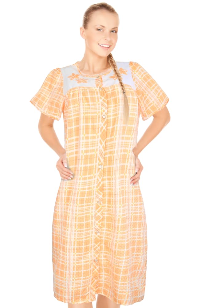 JEFFRICO Womens Snap Front Housecoat Lounger Duster House Dress Short ...