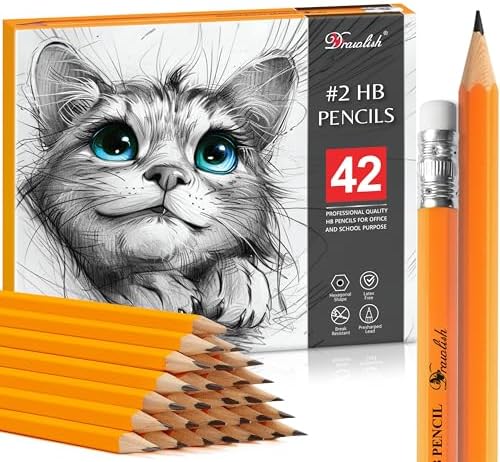 HB Pencils with Rubbers on the End - Pack of 42 Sketching Pencils with ...
