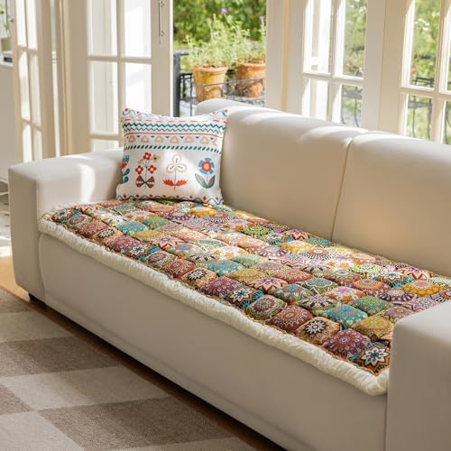 Amazon.com: vctops Boho Patchwork Cotton Quilted Couch Sofa Cover ...