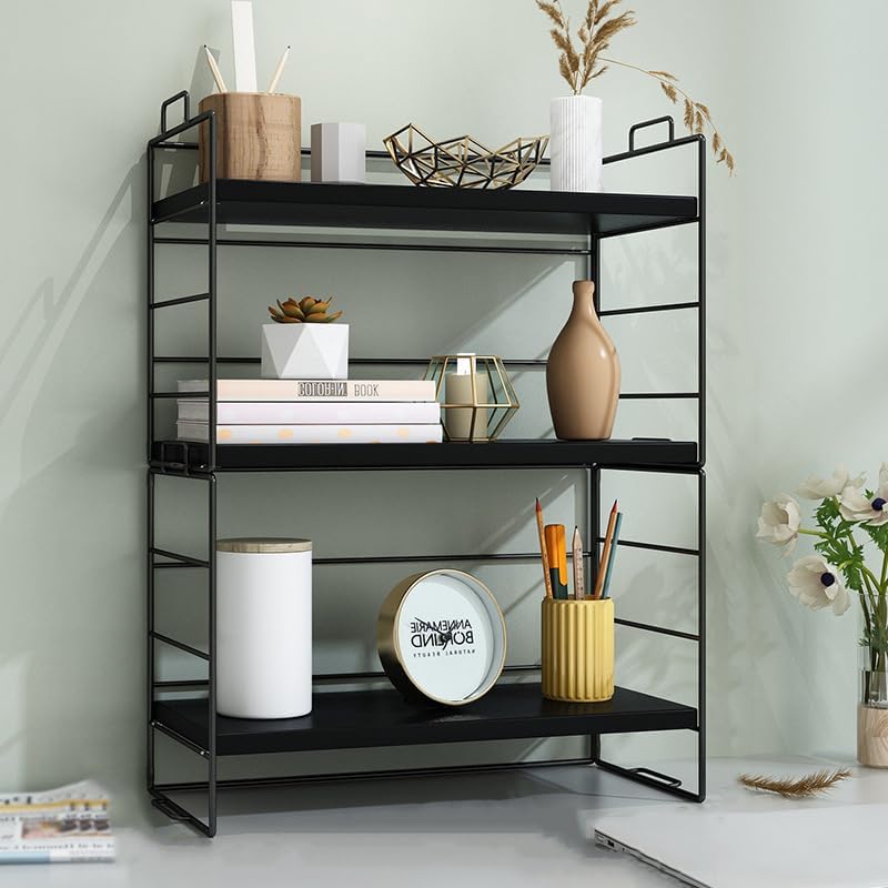 Desktop Organizer Shelf, 3 Tiers Organizer Storage Shelf, Adjustable ...