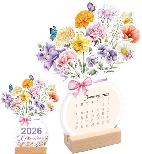Monthly Flowers Desk Calendar 2026 Mini Desk Calendar Vase Shaped ...