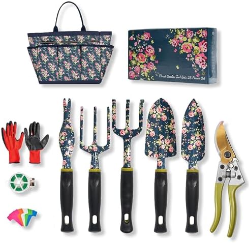Amazon.com : Ebbniur Garden Tool Set, 25Pcs Heavy Duty Floral Garden ...
