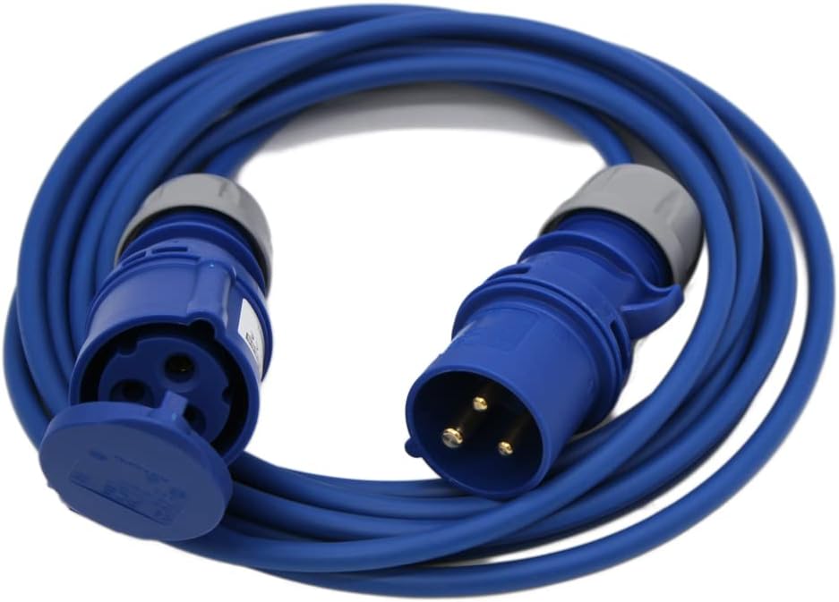 UK Made 5 Metre 16 Amps Blue Mains Power Hookup Extension Lead Plug to ...