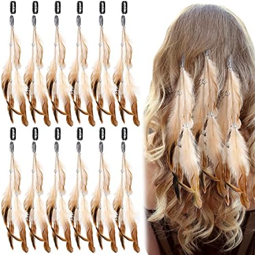 Amazon.com: Geyoga 12 Pcs Clip in Hair Feathers Extensions for Women ...