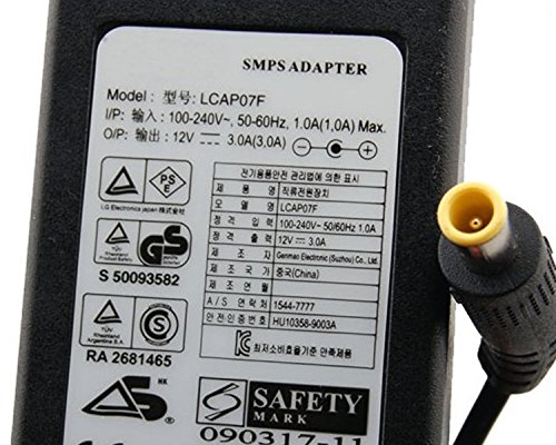 12v 3a Ac Adapter for Lg LCAP07F L1770h L1770hn L1770hr L1970h L1970hn ...