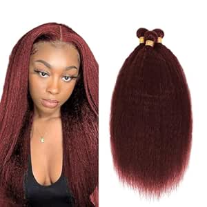 Amazon.com : #99J Burgundy Bundles Human Hair Yaki Straight Bundles 16 18 20 Inch Wine Red Kinky ...
